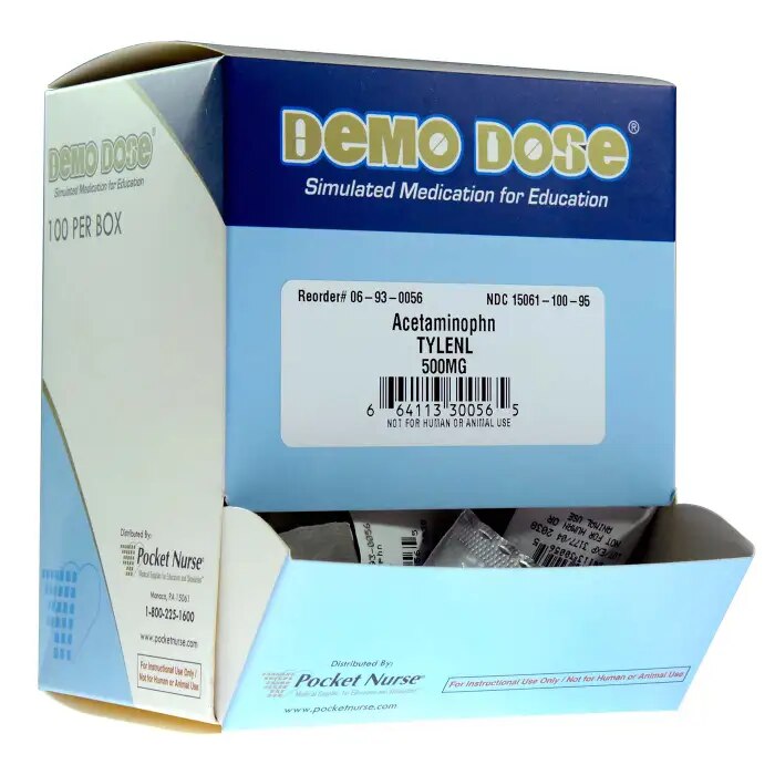 Demo Dose® Acetaminophn Tylenl 500mg - Box of 100 Pills | DiaMedical USA
