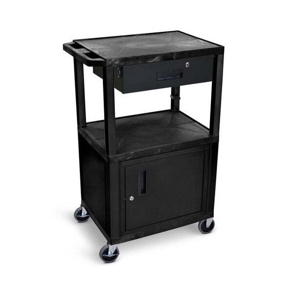 Luxor 42"H Av Cart - 3 Shelves, Cabinet ,Electric - Black Legs ...